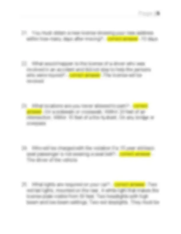 FLORIDA DMV LEARNER'S PERMIT TEST WITH CORRECT SOLUTIONS ALREADY PASSED ...