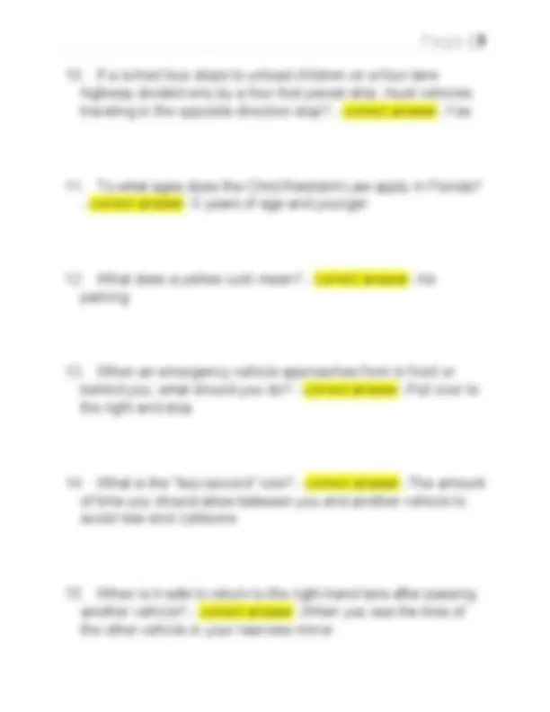 FLORIDA DMV LEARNER'S PERMIT TEST WITH CORRECT SOLUTIONS ALREADY PASSED ...