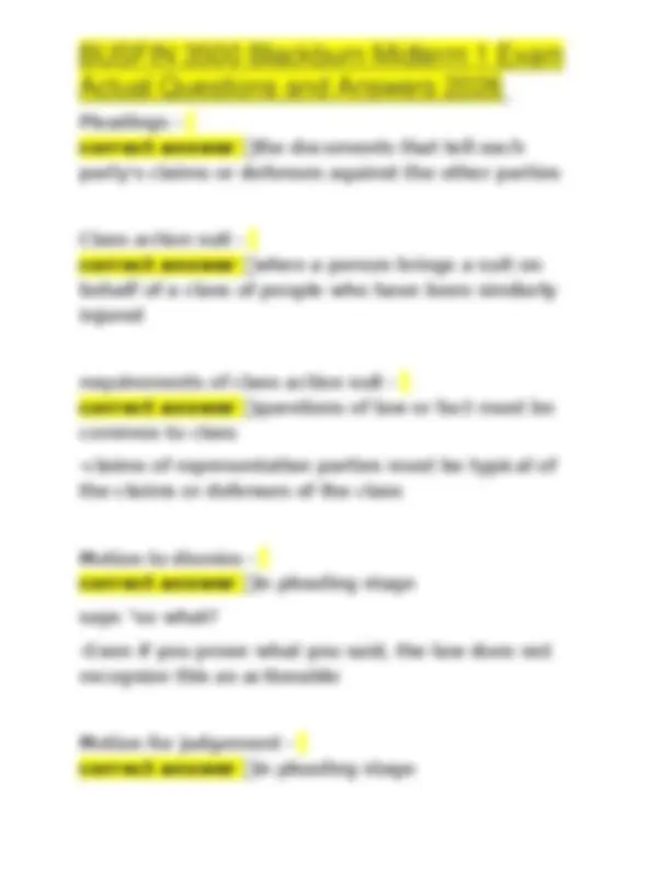 BUSFIN 3500 Blackburn Midterm 1 Exam Actual Questions and Answers 2026 ...