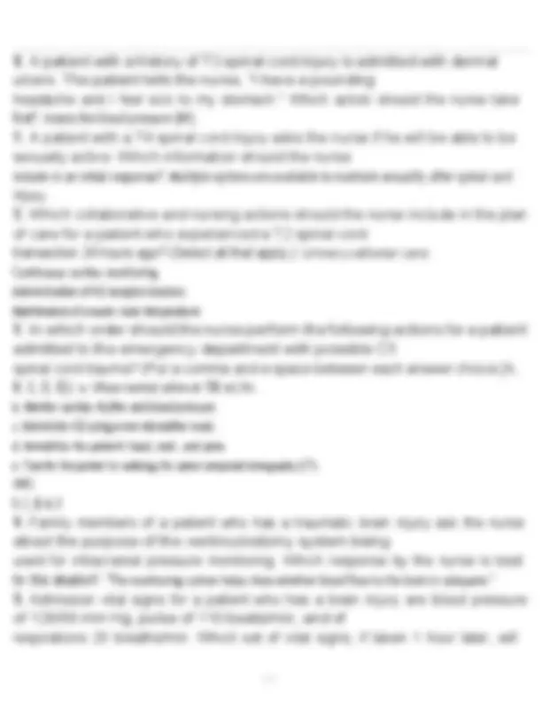 NUR 417 Med Surg Final Exam Practice Questions: Spinal Cord Injury and ...
