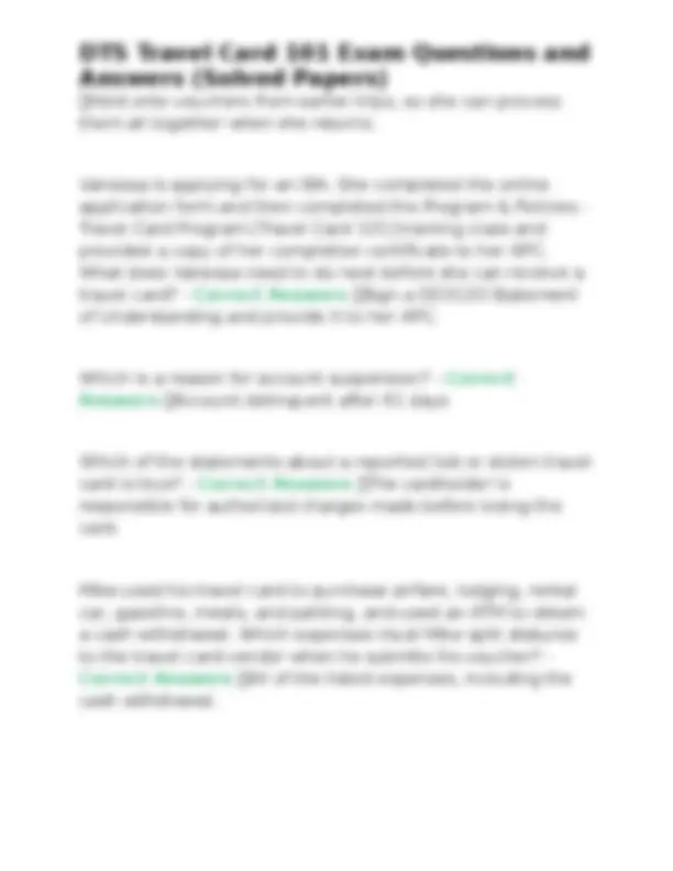 DTS Travel Card 101 Exam: Questions and Answers (Solved) | Exams ...