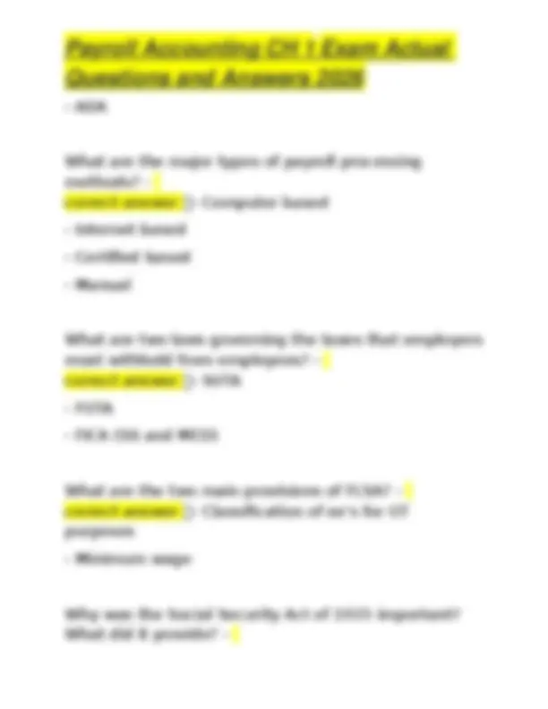 Payroll Accounting Exam Questions and Answers | Exams Accounting | Docsity