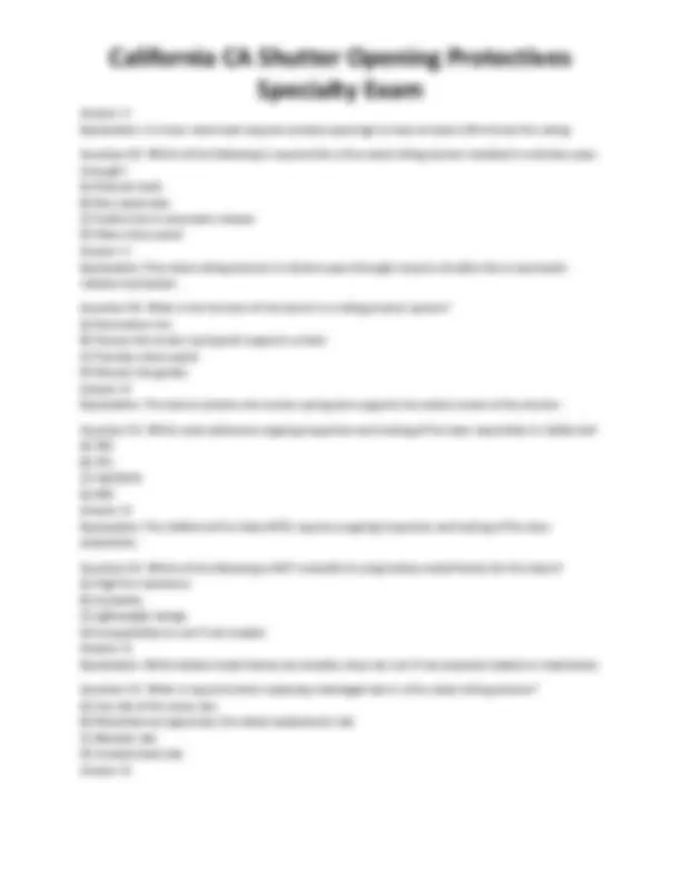 California Shutter Opening Protectives Specialty Exam Questions and ...