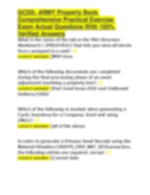 GCSS-Army Property Book: Practical Exercise Exam Questions and Verified ...