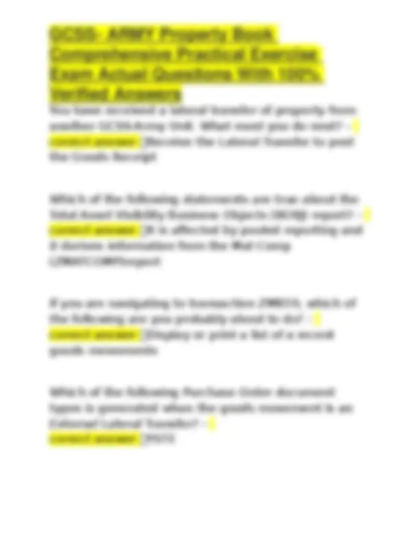 GCSS-Army Property Book: Practical Exercise Exam Questions and Verified Answers | Exams Property ...