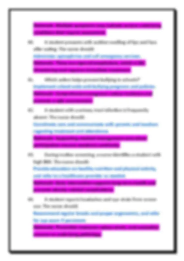 California School Health Nurse Exam With Actual Questions & Verified Answers,Plus Rational ...