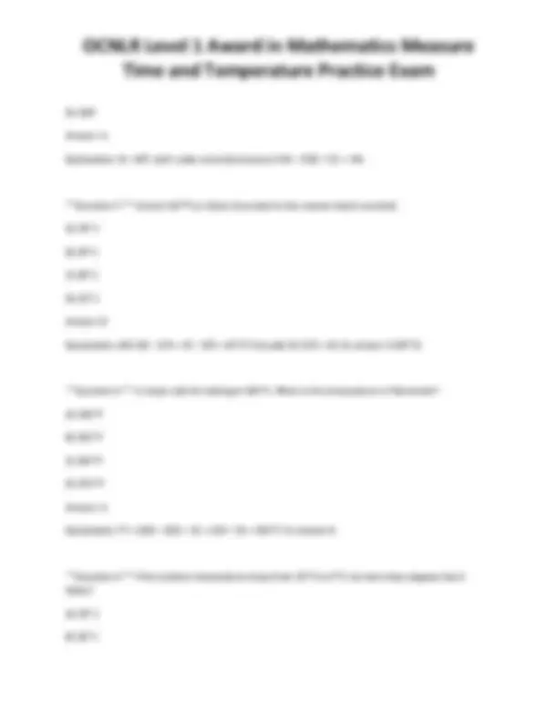 Time and Temperature Mathematics Practice Exam | Exams Technology | Docsity