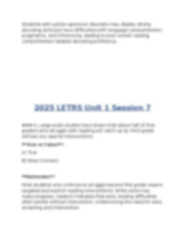 LETRS Unit 1 (2025/2026) Sessions 1–8 & Final Assessment | Real Q&As ...