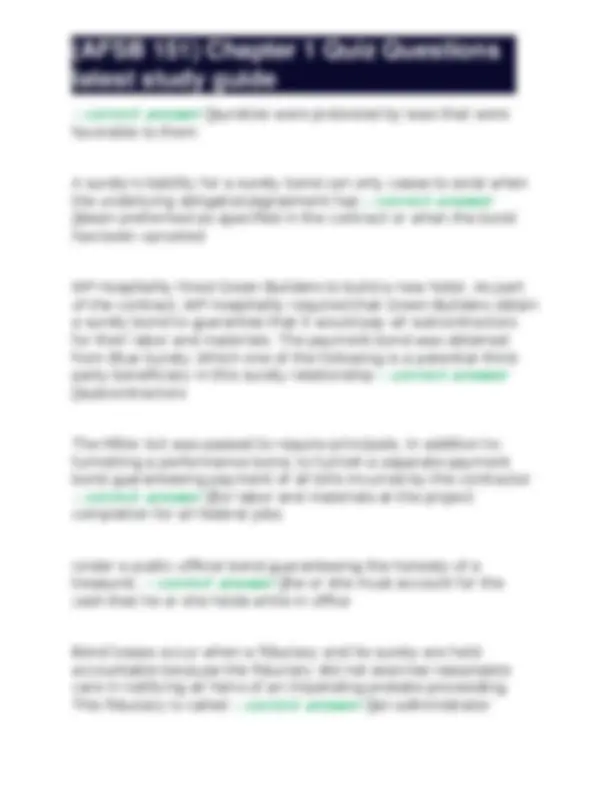 Surety Bonds: Chapter 1 Quiz Questions and Answers | Exams Insurance ...