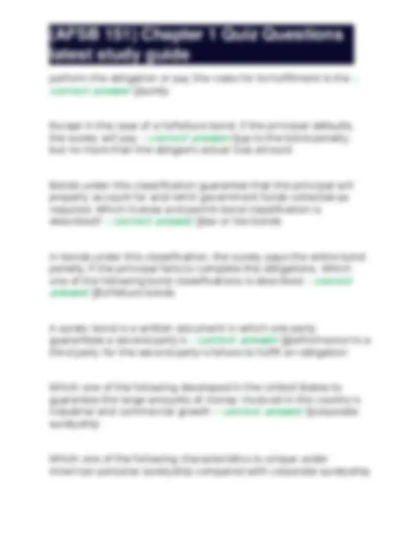 Surety Bonds: Chapter 1 Quiz Questions and Answers | Exams Insurance ...