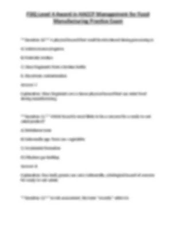 HACCP Management Practice Exam: Level 4 Award Questions and Answers ...