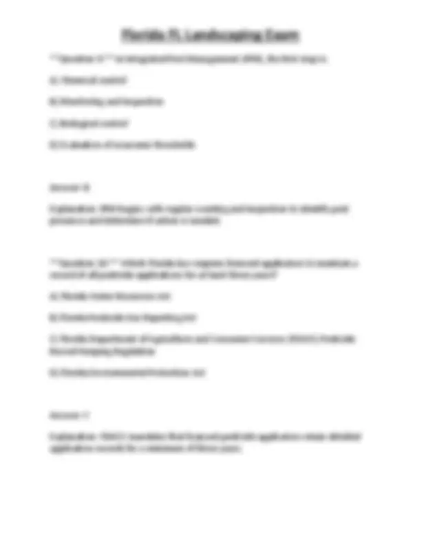 Florida FL Landscaping Exam | Exams Technology | Docsity