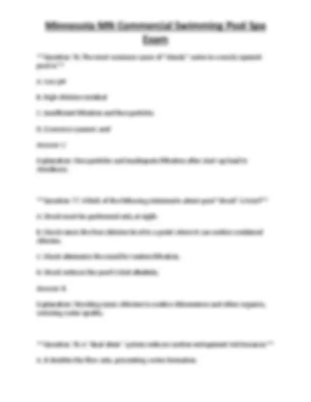 Minnesota MN Commercial Swimming Pool Spa Exam | Exams Technology | Docsity