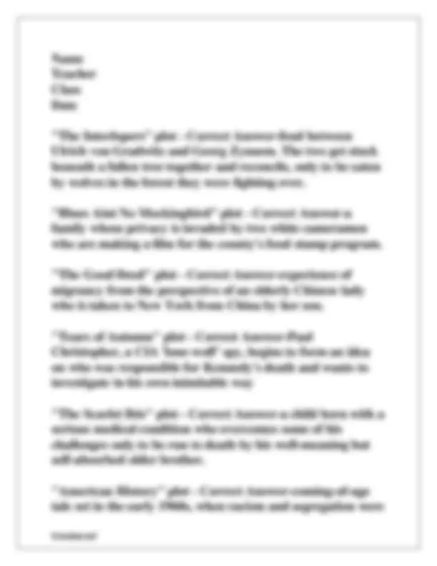 Donaldson English Fall Final Exam: Q&A on Literary Devices and Plots ...