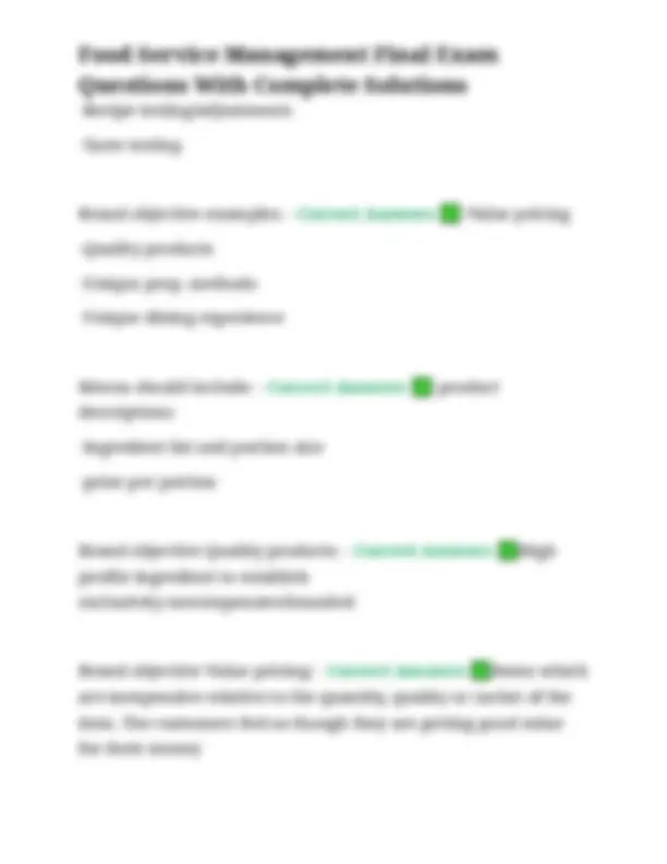 Food Service Management Final Exam Questions and Solutions | Exams ...