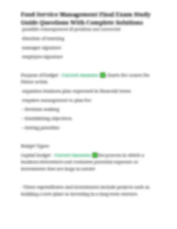 Food Service Management Exam Study Guide with Solutions | Exams ...