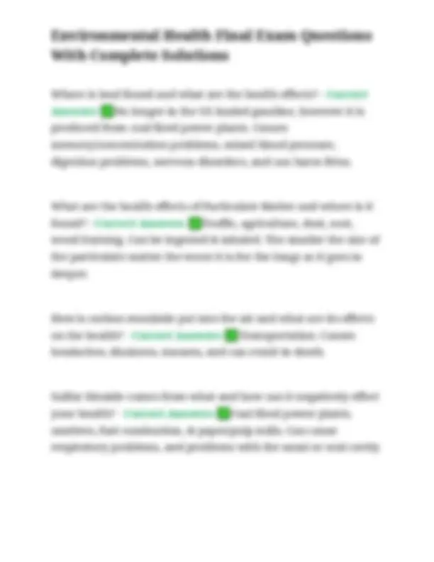 Environmental Health Final Exam Questions With Complete Solutions ...