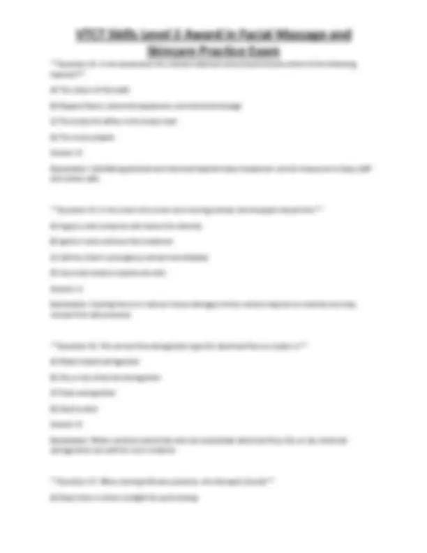 VTCT Skills Level 2 Award in Facial Massage and Skincare Practice Exam ...
