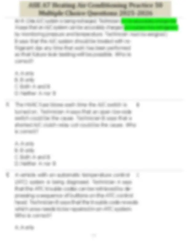 ASE A7 Heating Air Conditioning Practice 50 Multiple Choice Questions ...