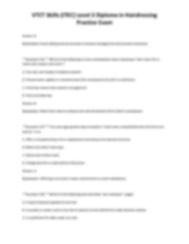 VTCT Skills (ITEC) Level 3 Diploma in Hairdressing Practice Exam ...