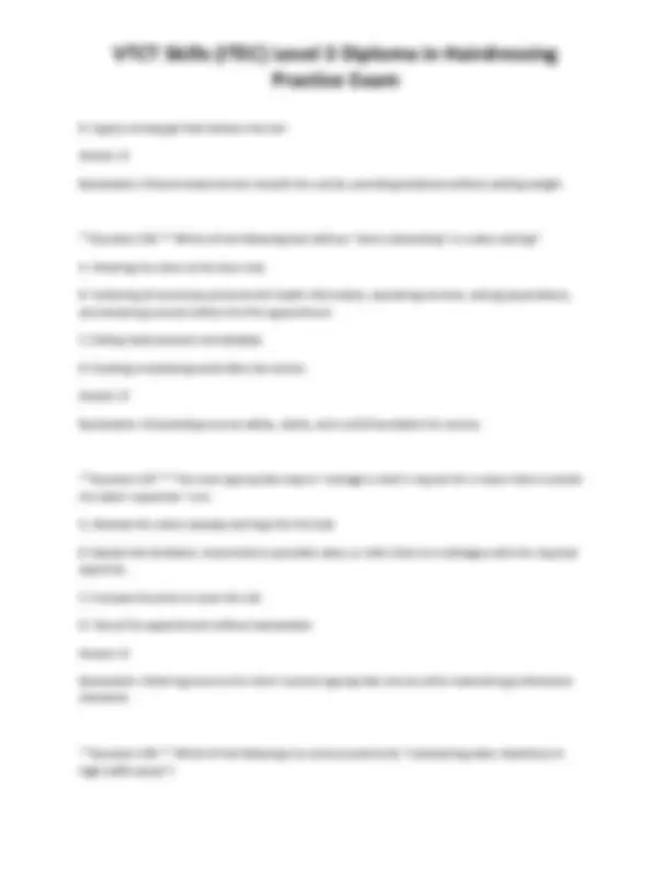 VTCT Skills (ITEC) Level 3 Diploma in Hairdressing Practice Exam ...