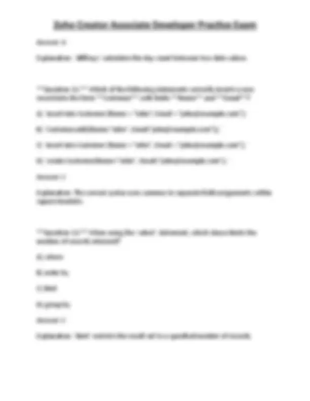 Zoho Creator Associate Developer Practice Exam | Exams Technology | Docsity