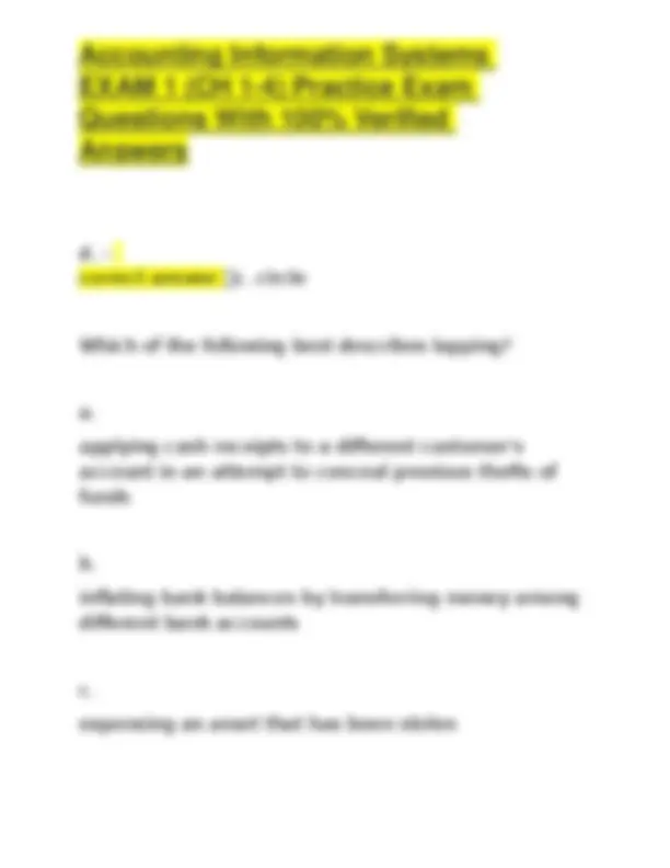 Accounting Information Systems Exam 1 Practice Questions | Exams ...