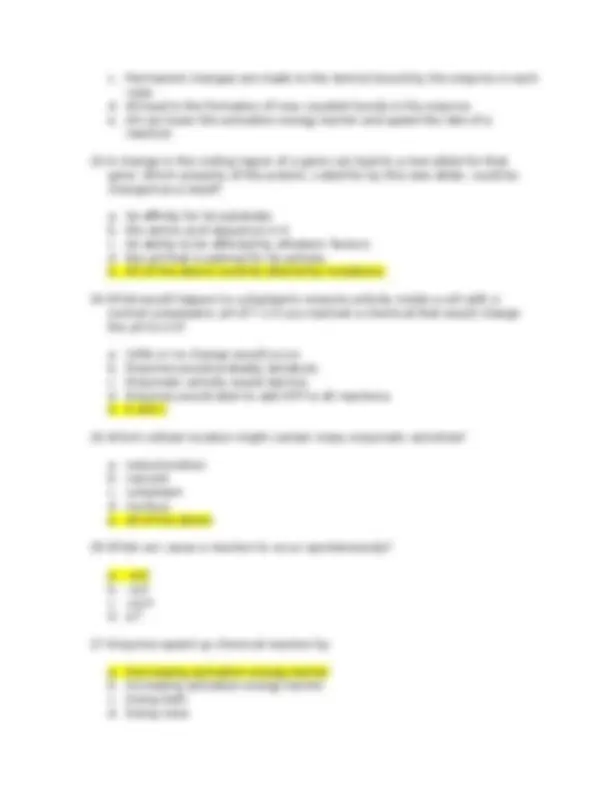 BIOL 1201 practice questions | Exercises Biology | Docsity