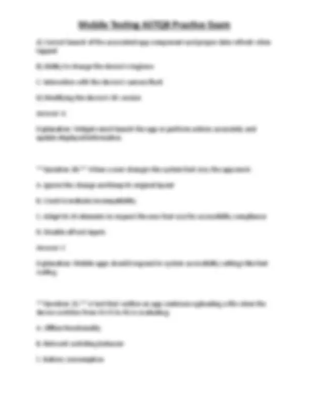 Mobile Testing ASTQB Practice Exam | Exams Technology | Docsity