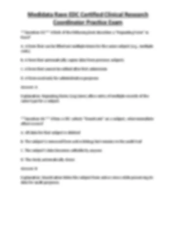Medidata Rave EDC Certified Clinical Research Coordinator Practice Exam ...