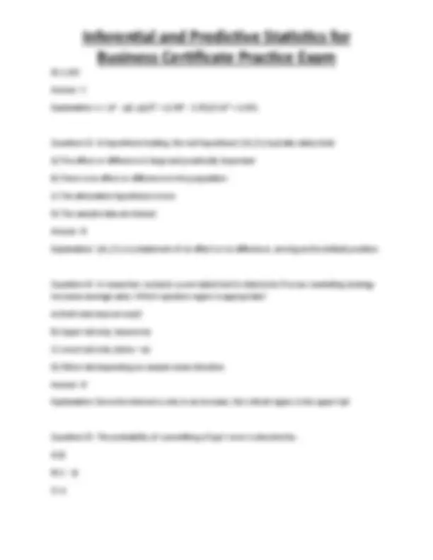 Inferential and Predictive Statistics for Business Certificate Practice ...