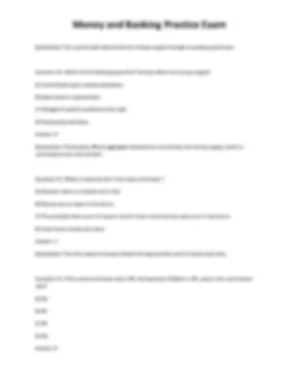 Money and Banking Practice Exam: Comprehensive Review Questions | Exams ...