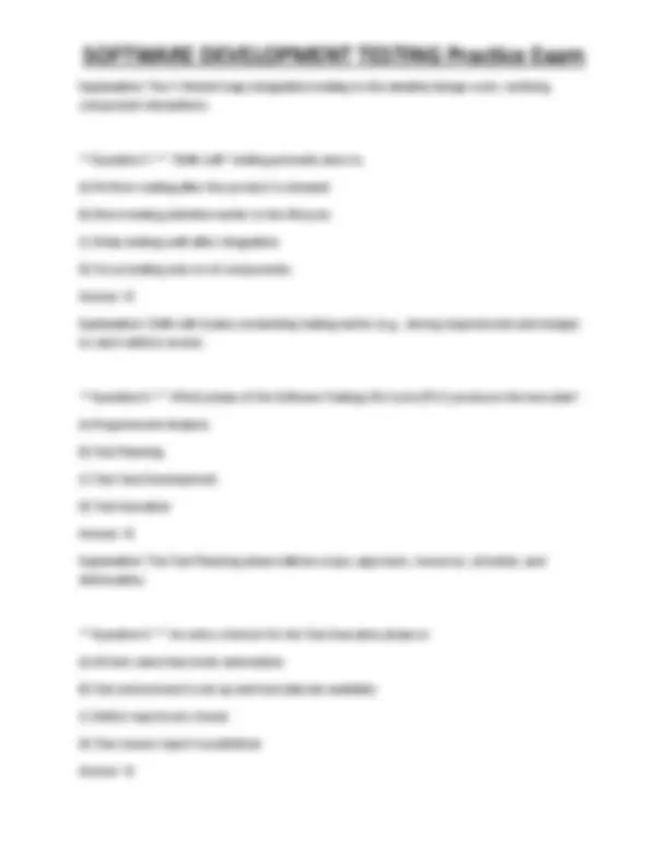 SOFTWARE DEVELOPMENT TESTING Practice Exam | Exams Technology | Docsity