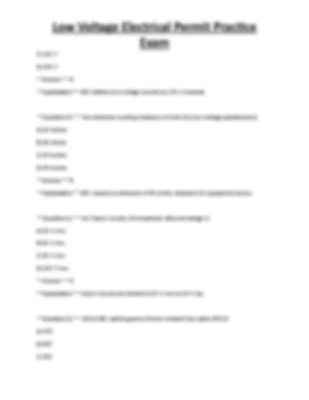 Low Voltage Electrical Permit Practice Exam | Exams Technology | Docsity