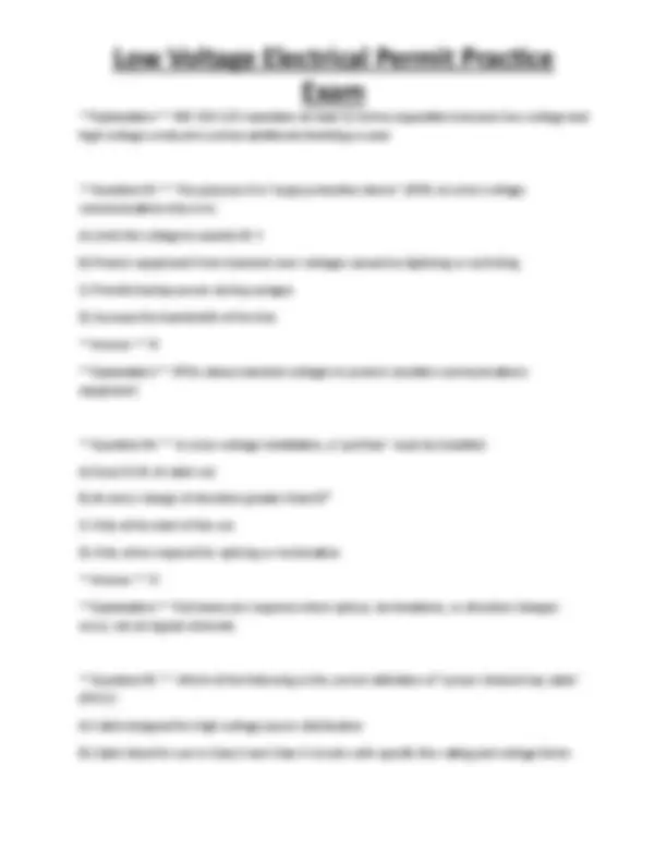 Low Voltage Electrical Permit Practice Exam | Exams Technology | Docsity