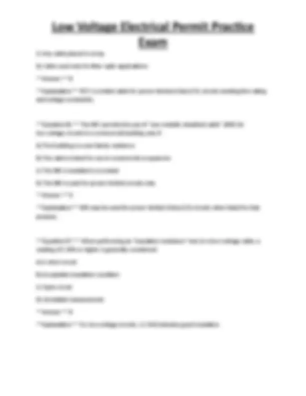 Low Voltage Electrical Permit Practice Exam | Exams Technology | Docsity