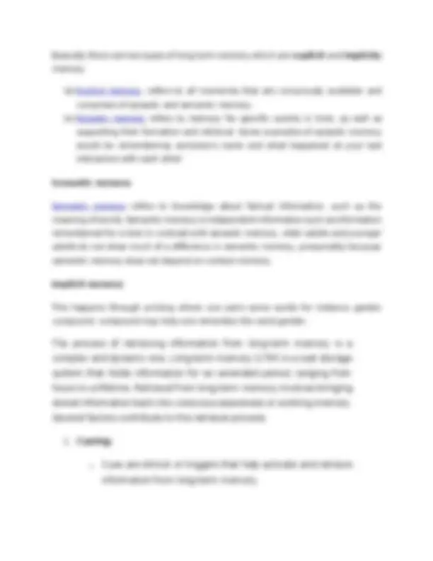 psychological of memory | Study notes Psychology | Docsity