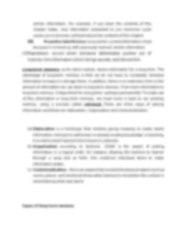 psychological of memory | Study notes Psychology | Docsity