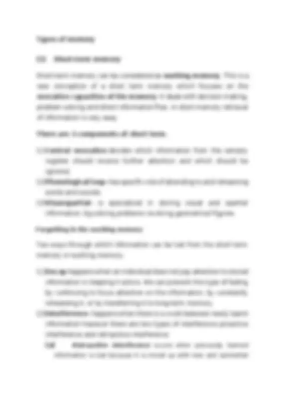 psychological of memory | Study notes Psychology | Docsity