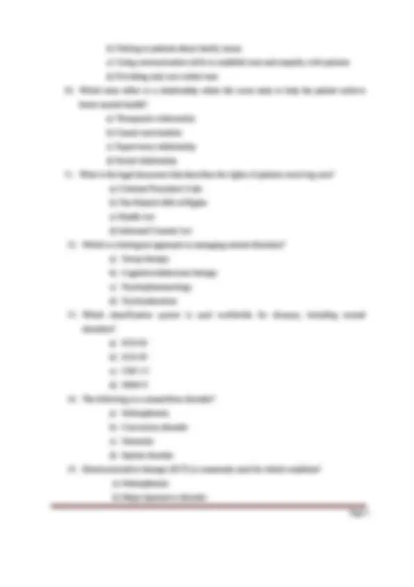 Mental Health and Psychiatric Nursing question paper with answers for ...