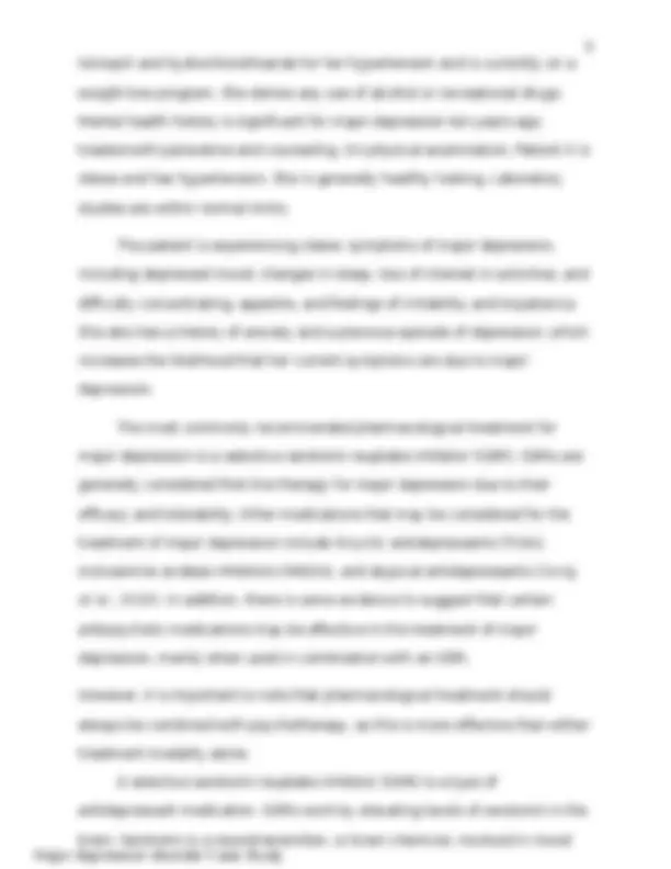 Major depression disorder Case Study | Exams Nursing | Docsity