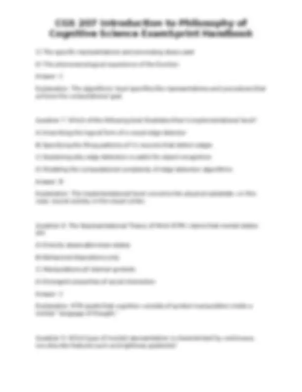 CGS 207 Introduction to Philosophy of Cognitive Science ExamSprint ...