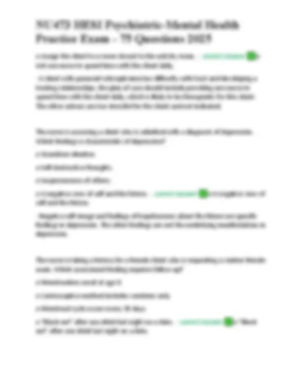 NU473 HESI Psychiatric-Mental Health Practice Exam - 75 Questions 2025 ...
