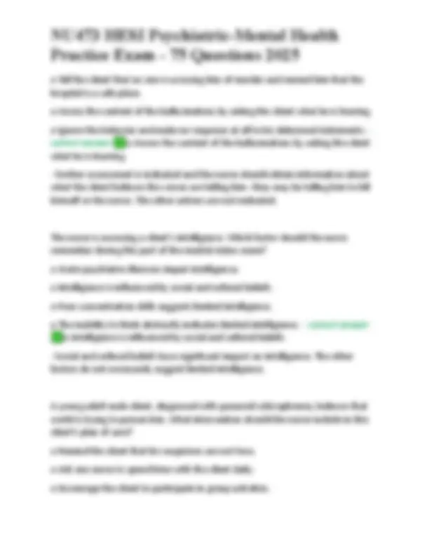 NU473 HESI Psychiatric-Mental Health Practice Exam - 75 Questions 2025 ...