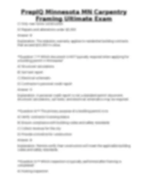 PrepIQ Minnesota MN Carpentry Framing Ultimate Exam | Exams Technology ...