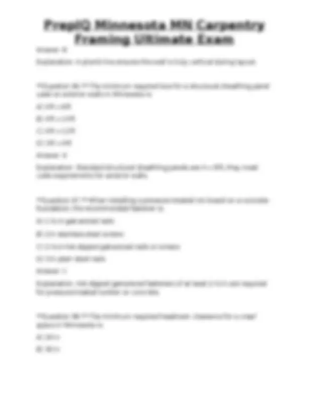 PrepIQ Minnesota MN Carpentry Framing Ultimate Exam | Exams Technology ...