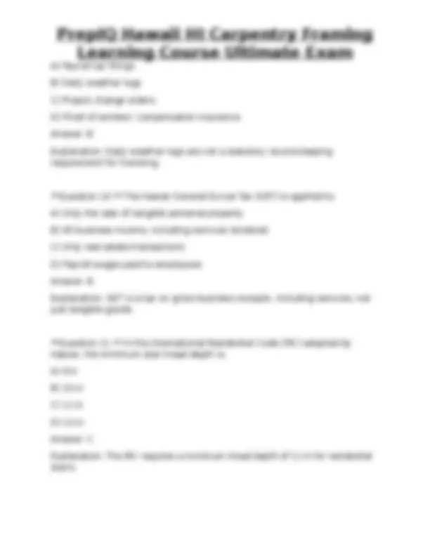 PrepIQ Hawaii HI Carpentry Framing Learning Course Ultimate Exam ...