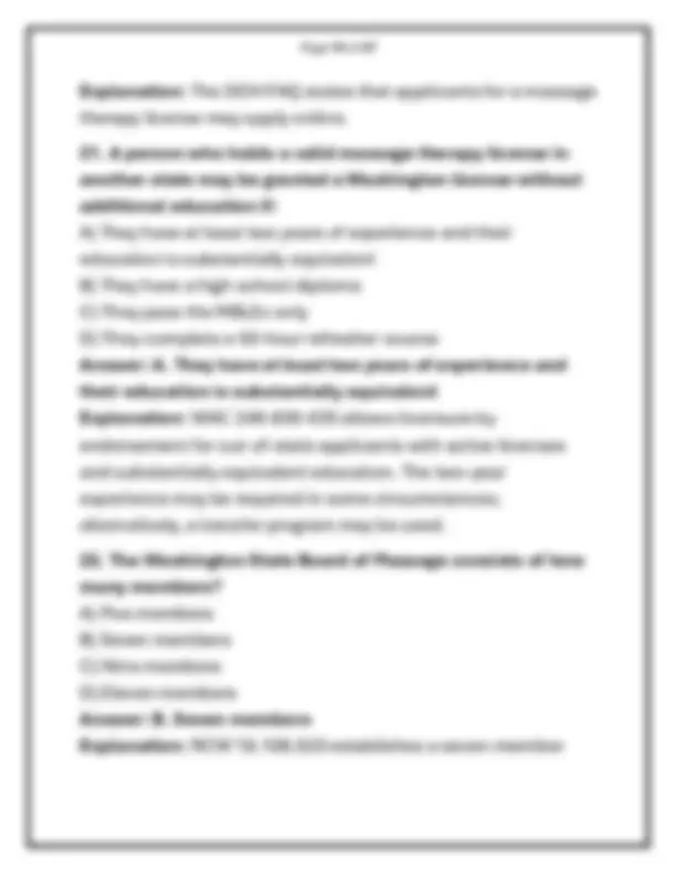 WASHINGTON STATE MASSAGE THERAPY JURISPRUDENCE 2026 EXAM QUESTION AND ...
