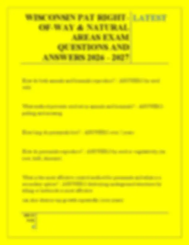 WISCONSIN PAT RIGHT OF-WAY & NATURAL AREAS EXAM QUESTIONS AND ANSWERS ...