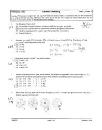 General Chemistry - Test 1 Form A Solved | CHEM 1035 - Docsity